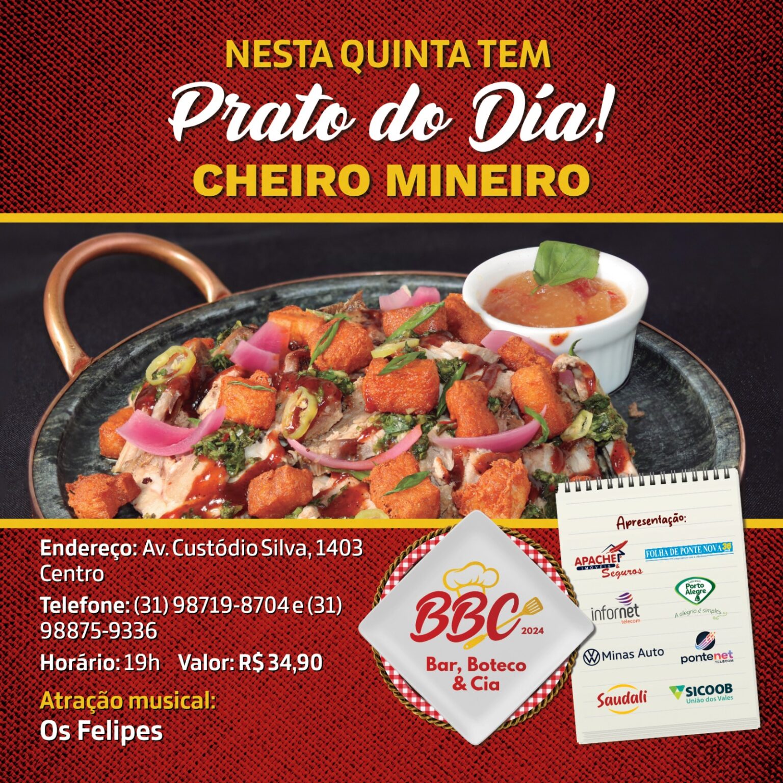 Quinta-feira é dia de Cheiro Mineiro no "Prato do Dia"! - ACIP/CDL